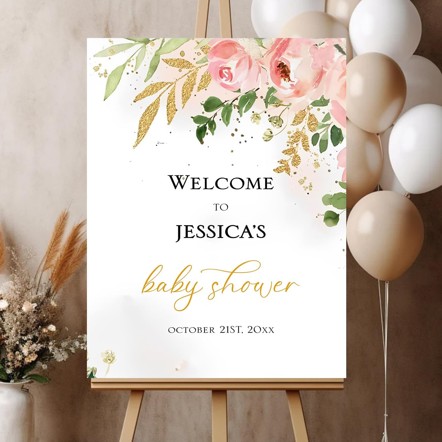 Amazon.com : Personalized Baby Shower Welcome Sign, Floral Baby Shower ...
