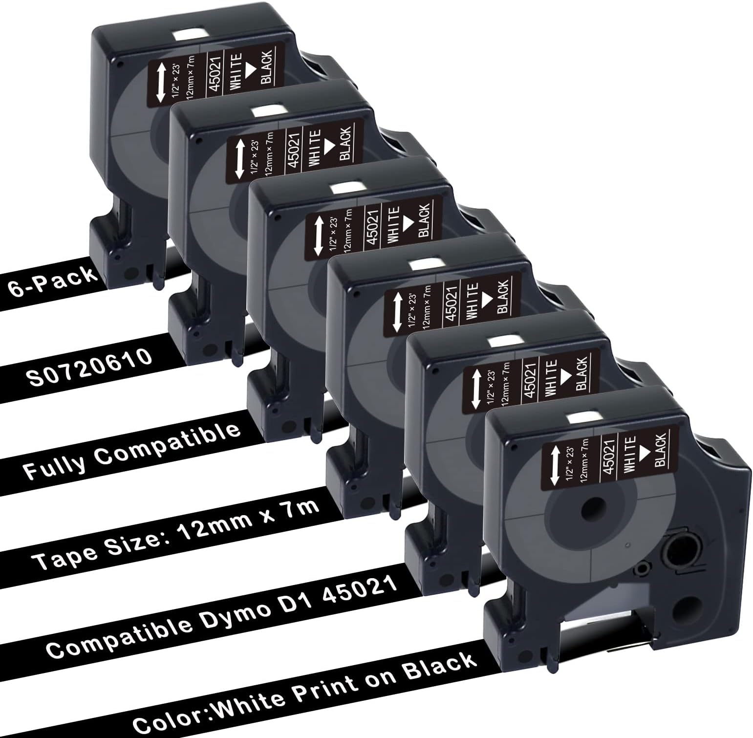 UNOKA 6X 45021 Compatible with DYMO D1 45021 a45021 White on Black ...
