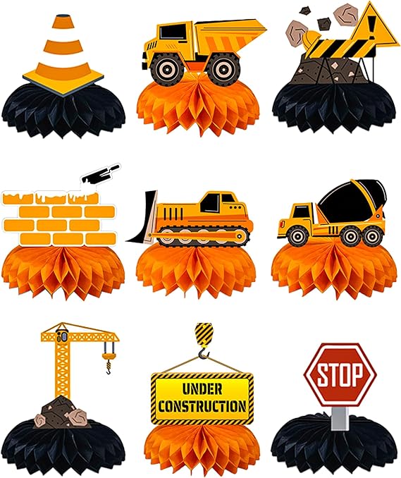 Amazon.com: 9 Pcs Construction Party Honeycomb Centerpieces Table ...