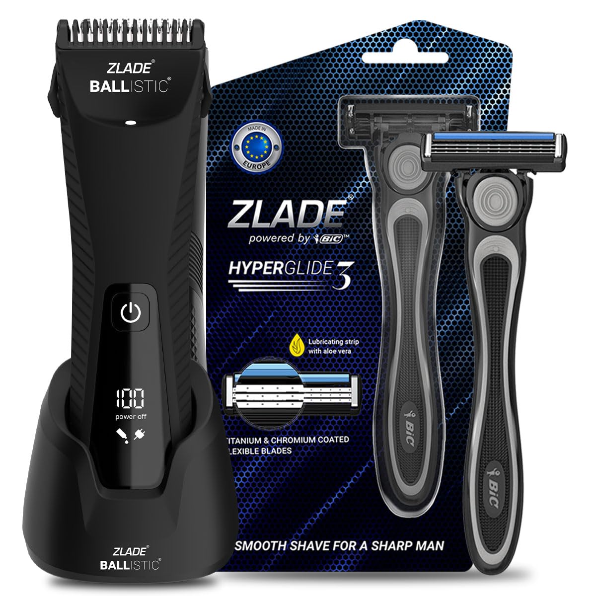 Zlade Ballistic Full Body Trimmer and HyperGlide3 Shaving Razor for Men ...