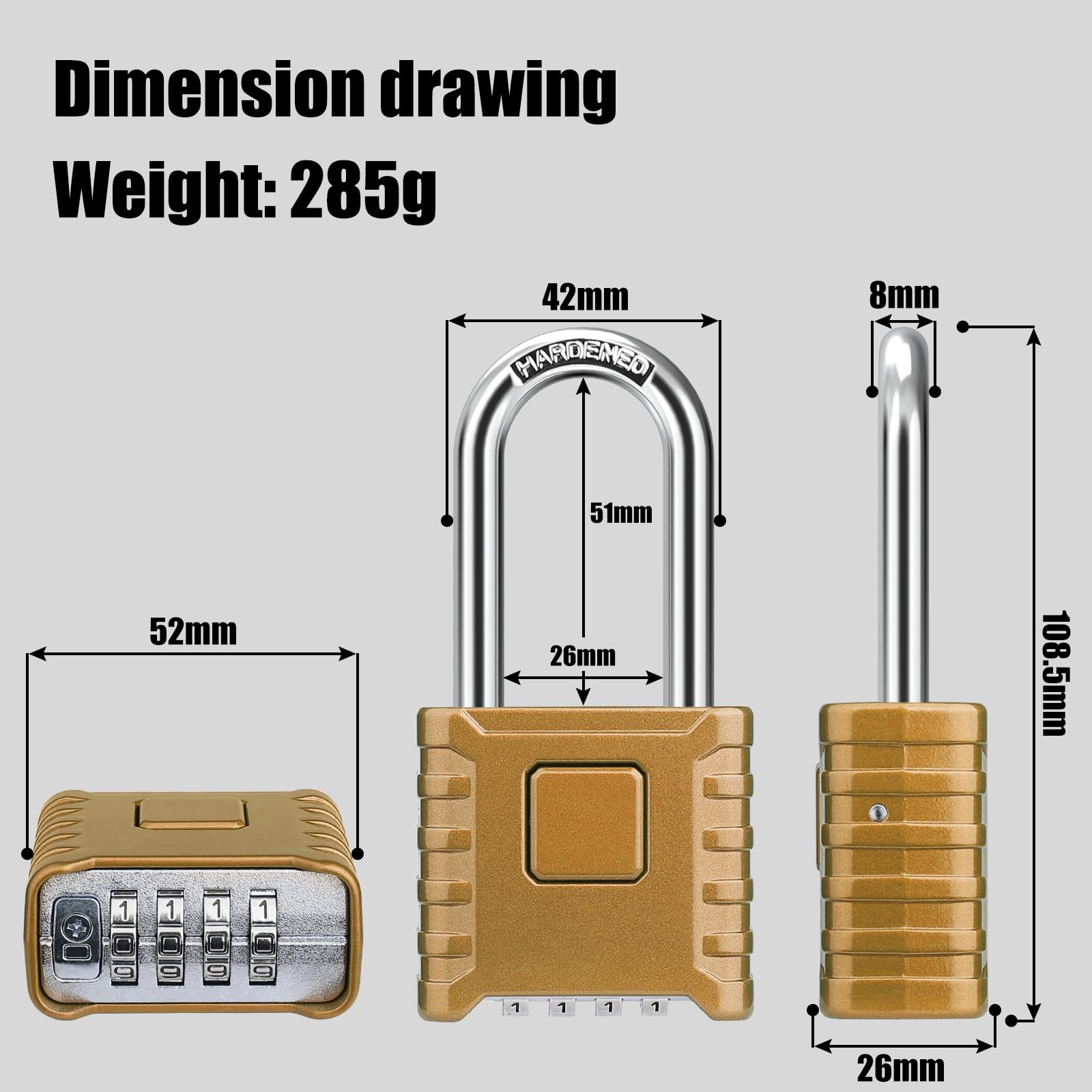 Snapklik.com : 2.3in Long Combination Padlock, Large Heavy Duty Outdoor ...