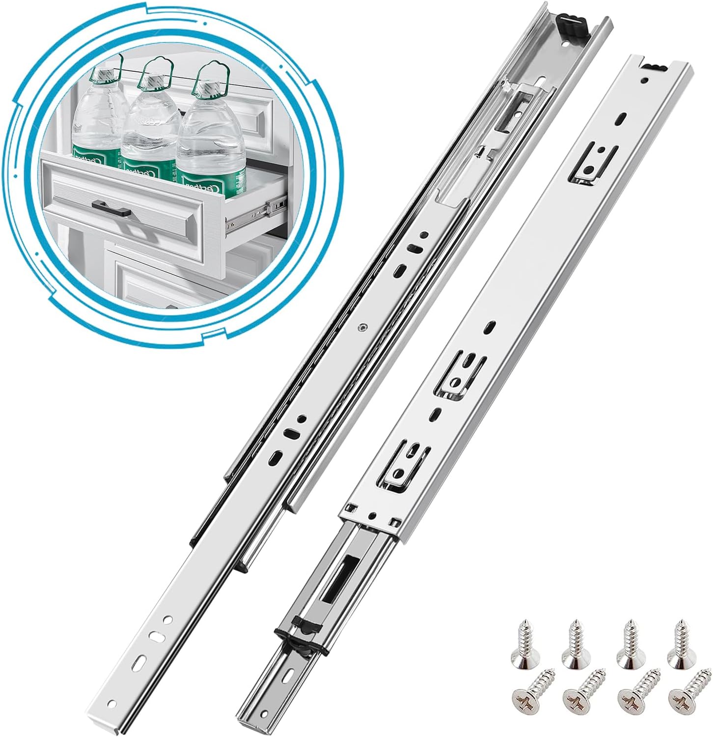 AOLISHENG 1 Pair Full Extension Drawer Slides Rail 8 10 12 14 16 18 20 ...