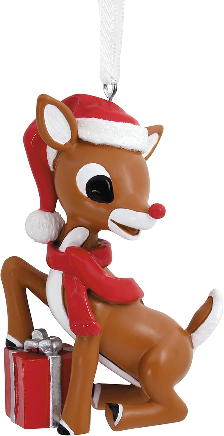 Amazon.com: Hallmark Rudolph the Red-Nosed Reindeer in Santa Hat With ...