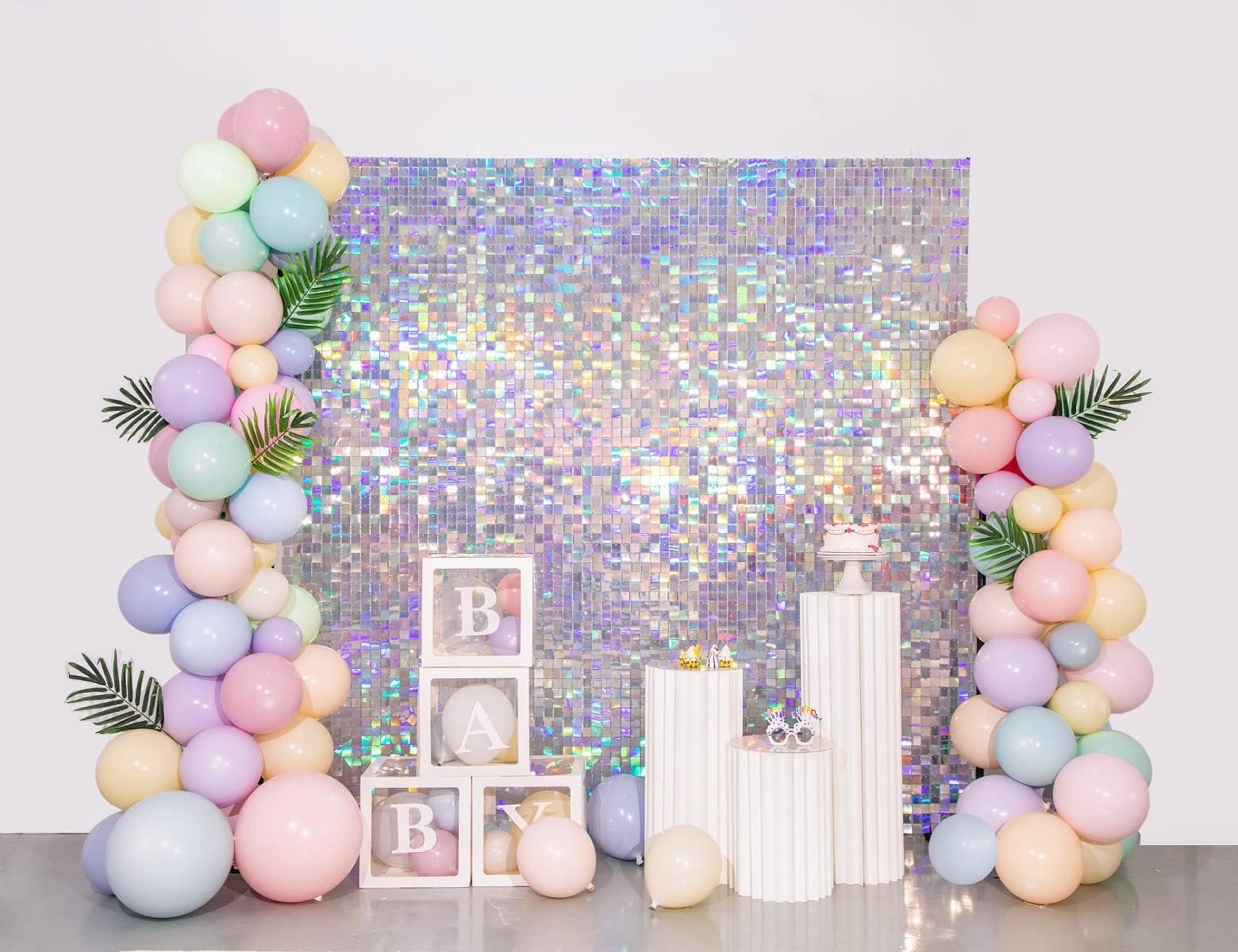 Amazon.com : COKAOBE Rainbow Blue Shimmer Wall Backdrop 24PCS Rainbow ...