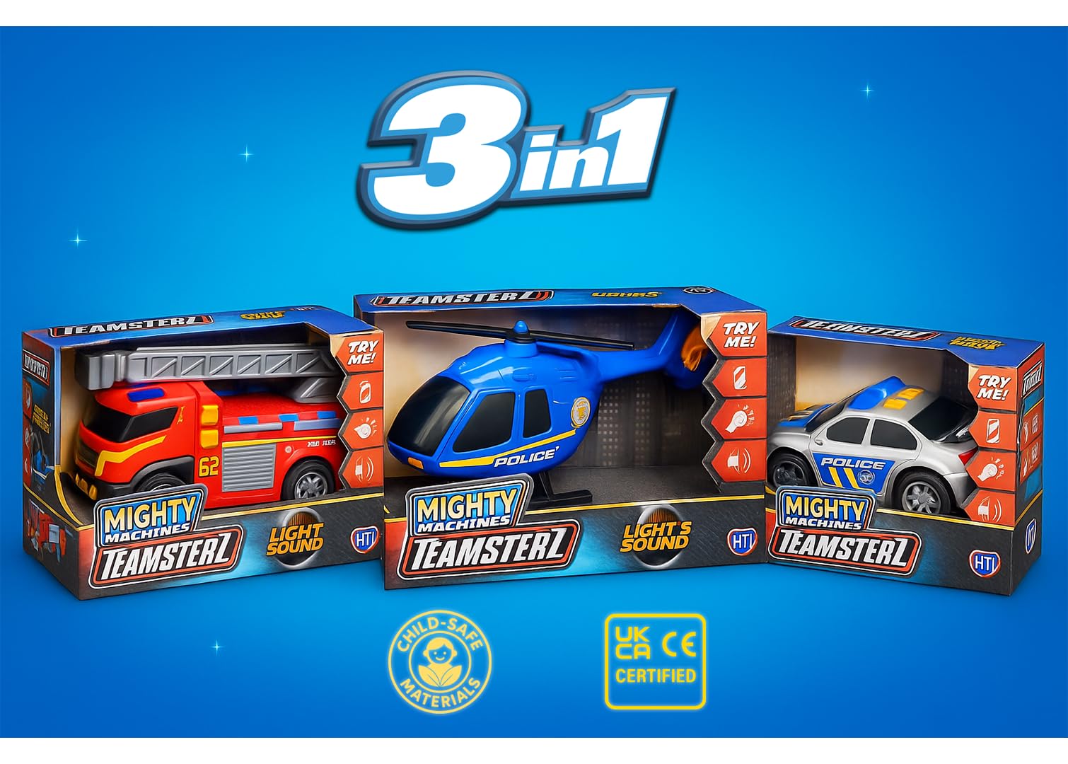 Teamsterz Emergency Vehicle 3-Pack | Friction Powered Police Car, Fire ...