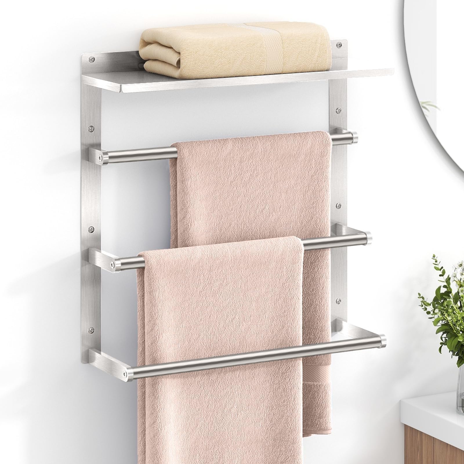 Amazon.com: Towel Rack for Bathroom, 4-Tier Wall Tower Rack with Shelf ...