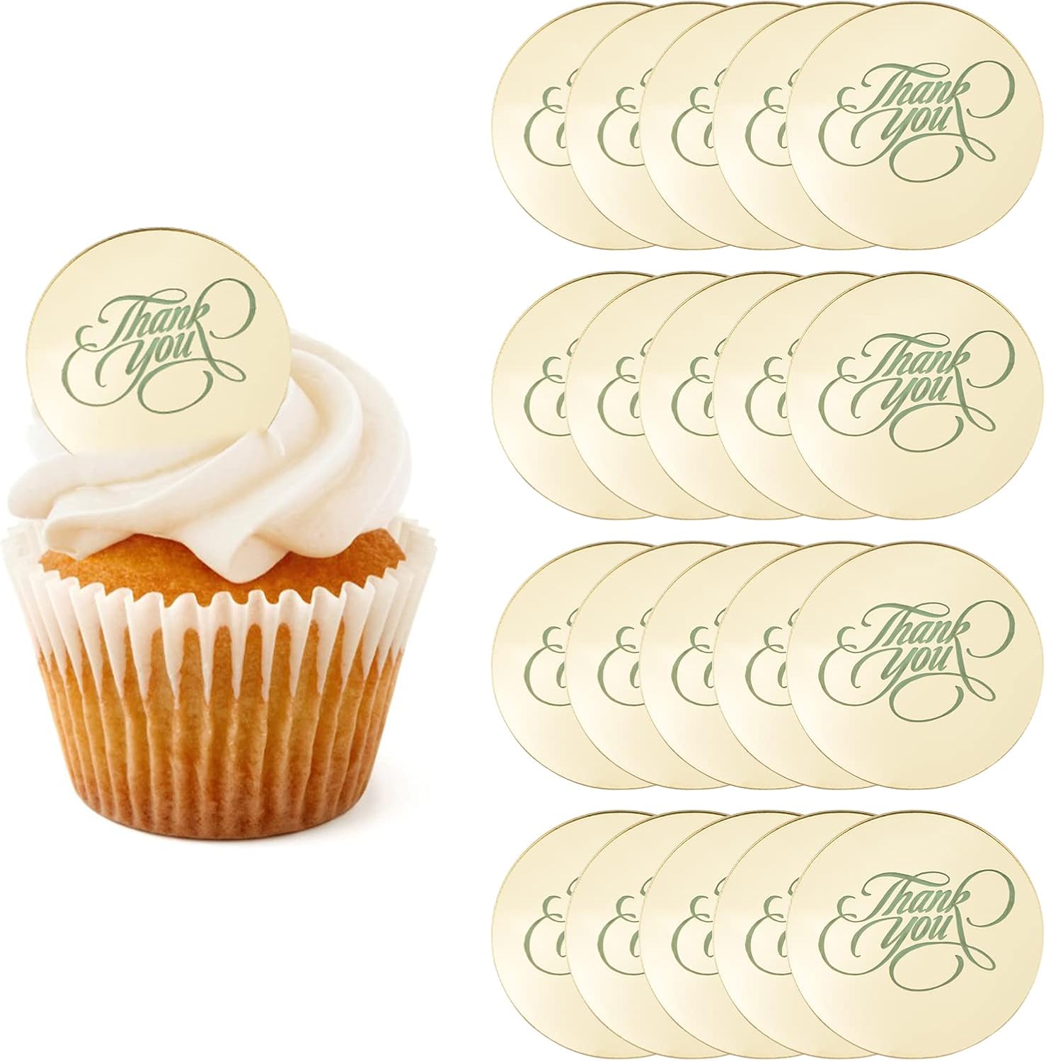 Amazon.com: URROMA 20 PCS Cupcake Toppers - Round Thank You Discs ...