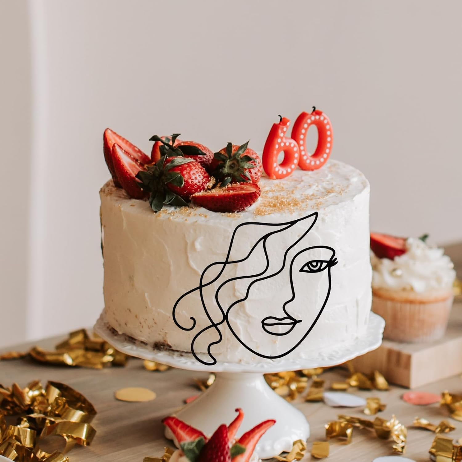 Amazon.com: Minimalist Cake Topper Art Lady Face Acrylic Set - Happy ...