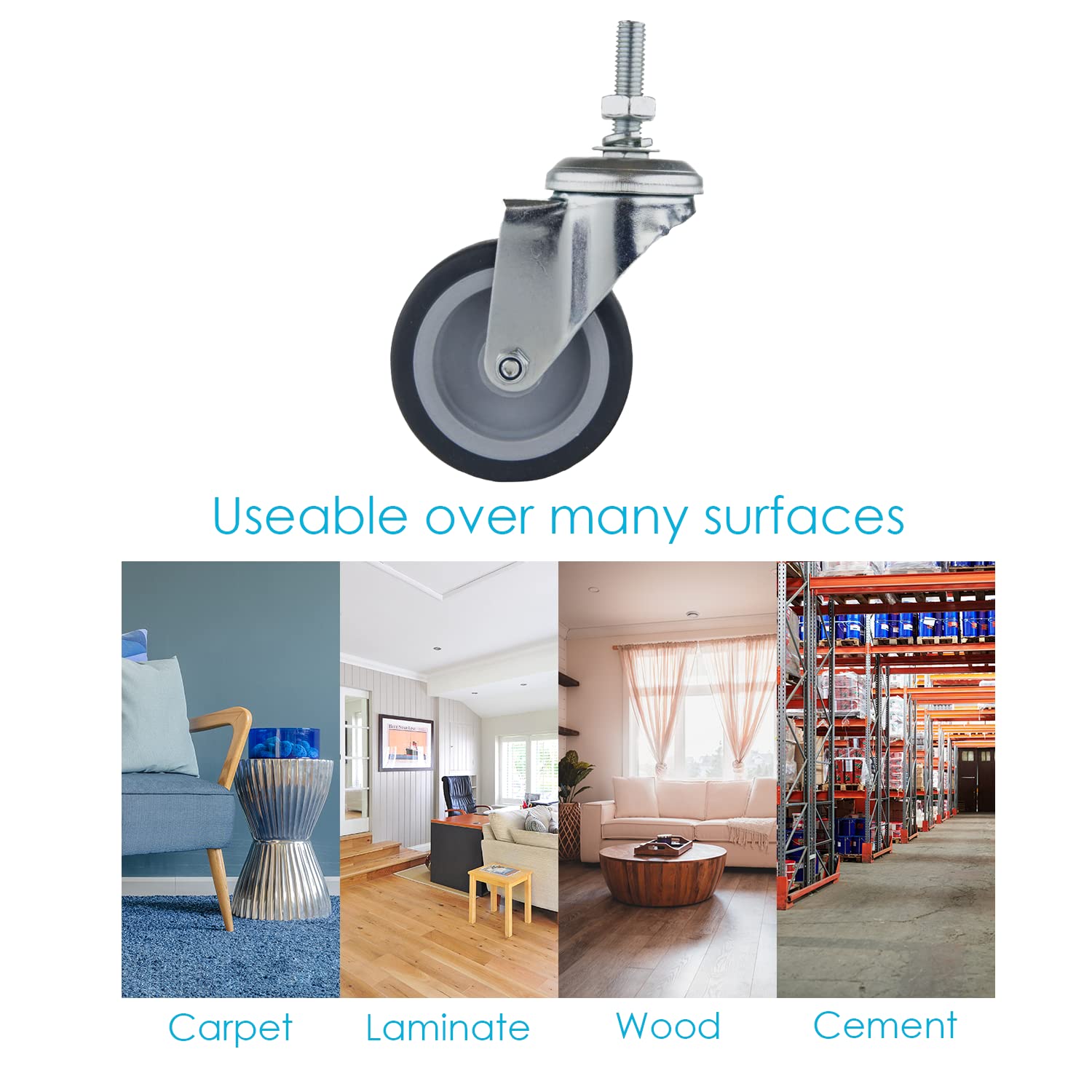 Houseables Caster Wheels, Casters, Set of 4, 3 Inch, (Screw Diameter 3/ ...