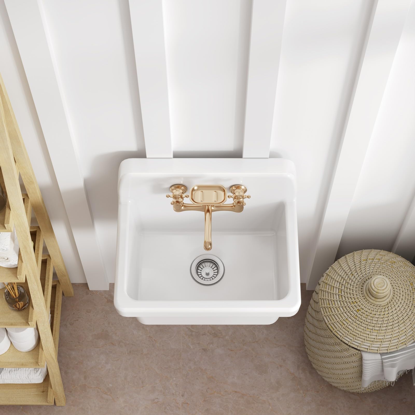 Snapklik.com : 30 Inch White Utility Sink,Ceramic Farmhouse Laundry ...