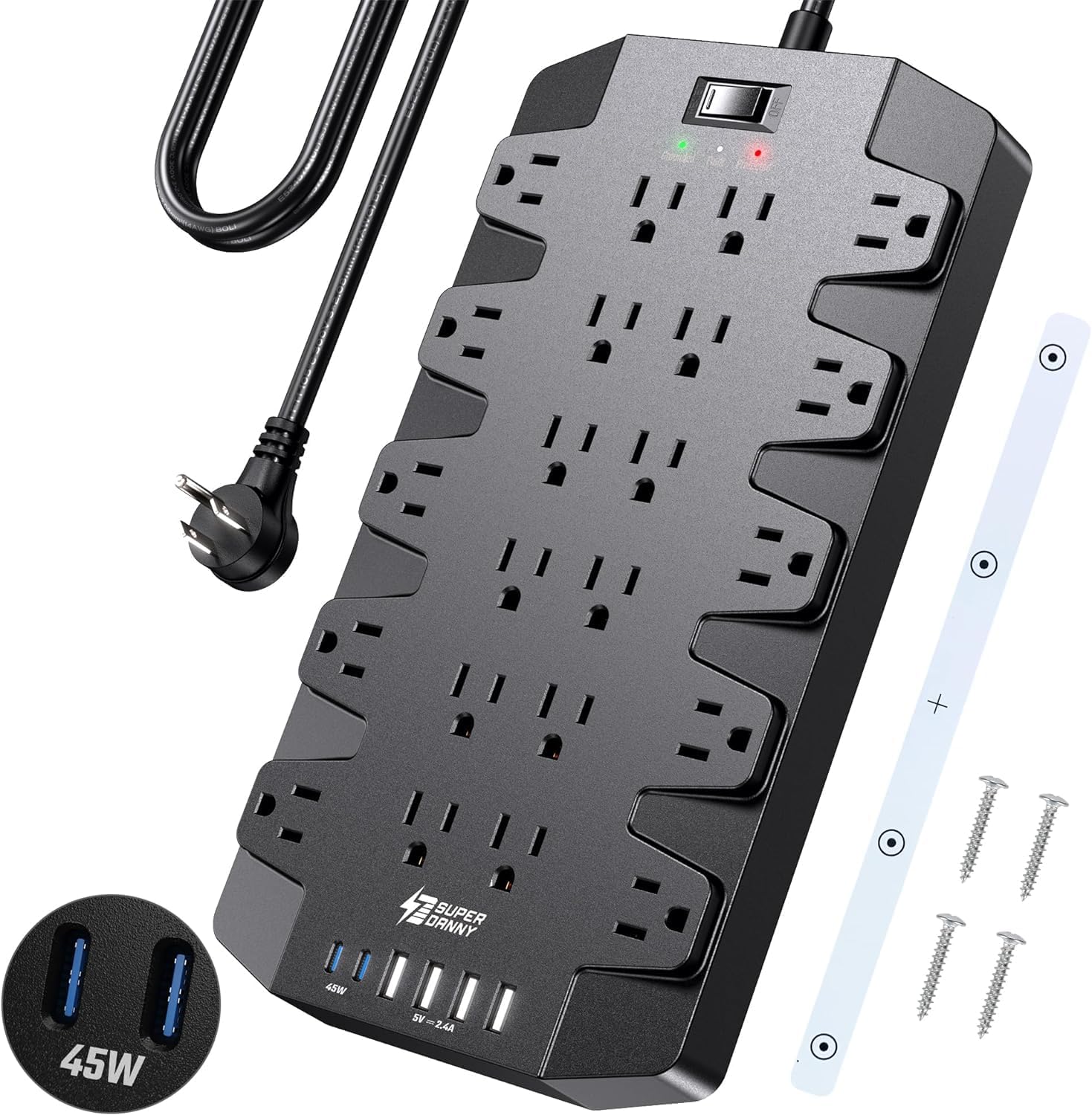 Amazon.com: Power Strip, SUPERDANNY Surge Protector with 22 AC Outlets ...