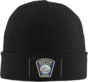 MeGxon Boston Police Department Beanie Hats, Black Knit Beanie Cap ...