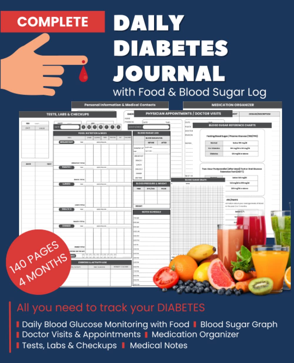 Complete Daily Diabetes Journal with Food & Blood Sugar Log: Easily ...