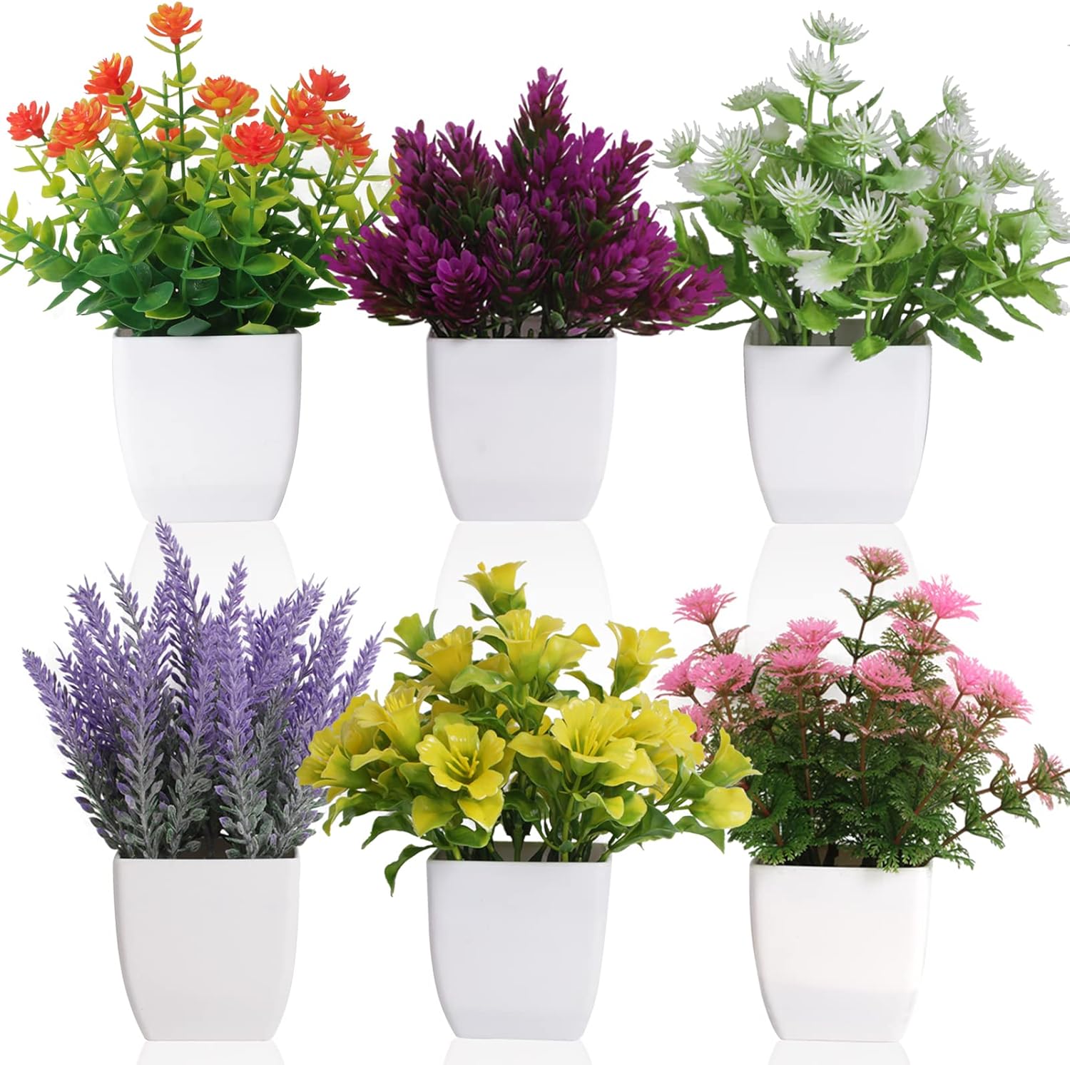 Amazon.com: 6pcs Artificial Pot Flowers Small Fake Plants with Pot Mini ...