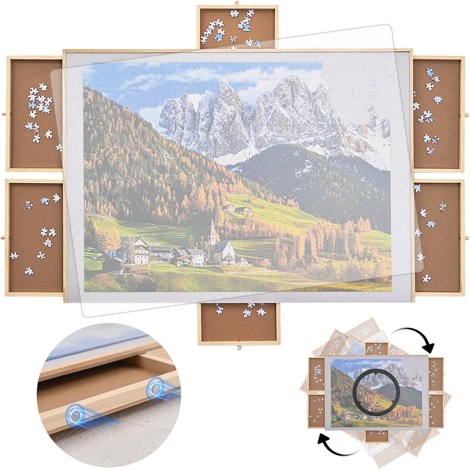 Amazon.com: Puzzle Board,2000 Piece Puzzle Table Rotating with 6 ...