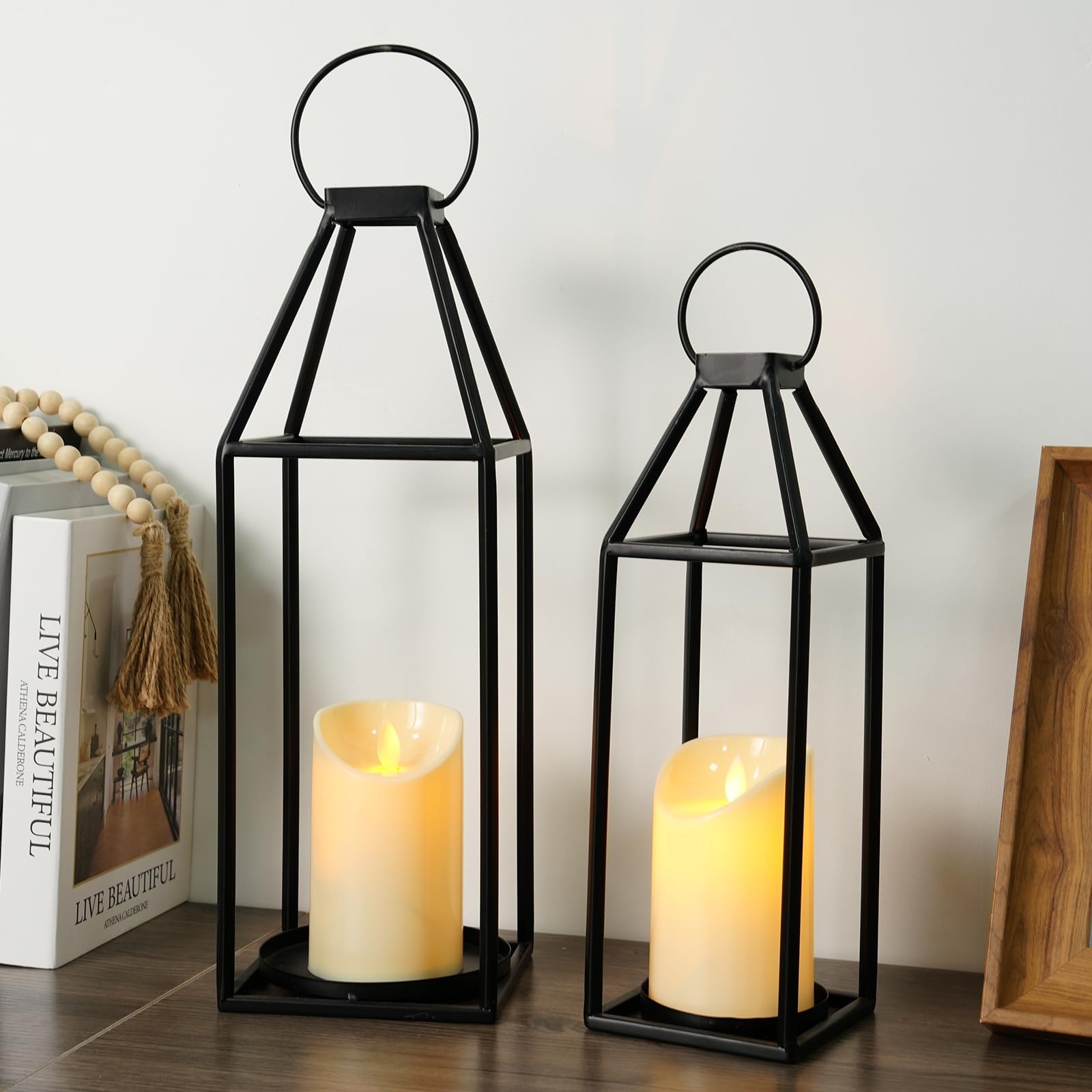 Amazon.com: Black Metal Candle Lanterns 2pcs - Decorative Home, Living ...