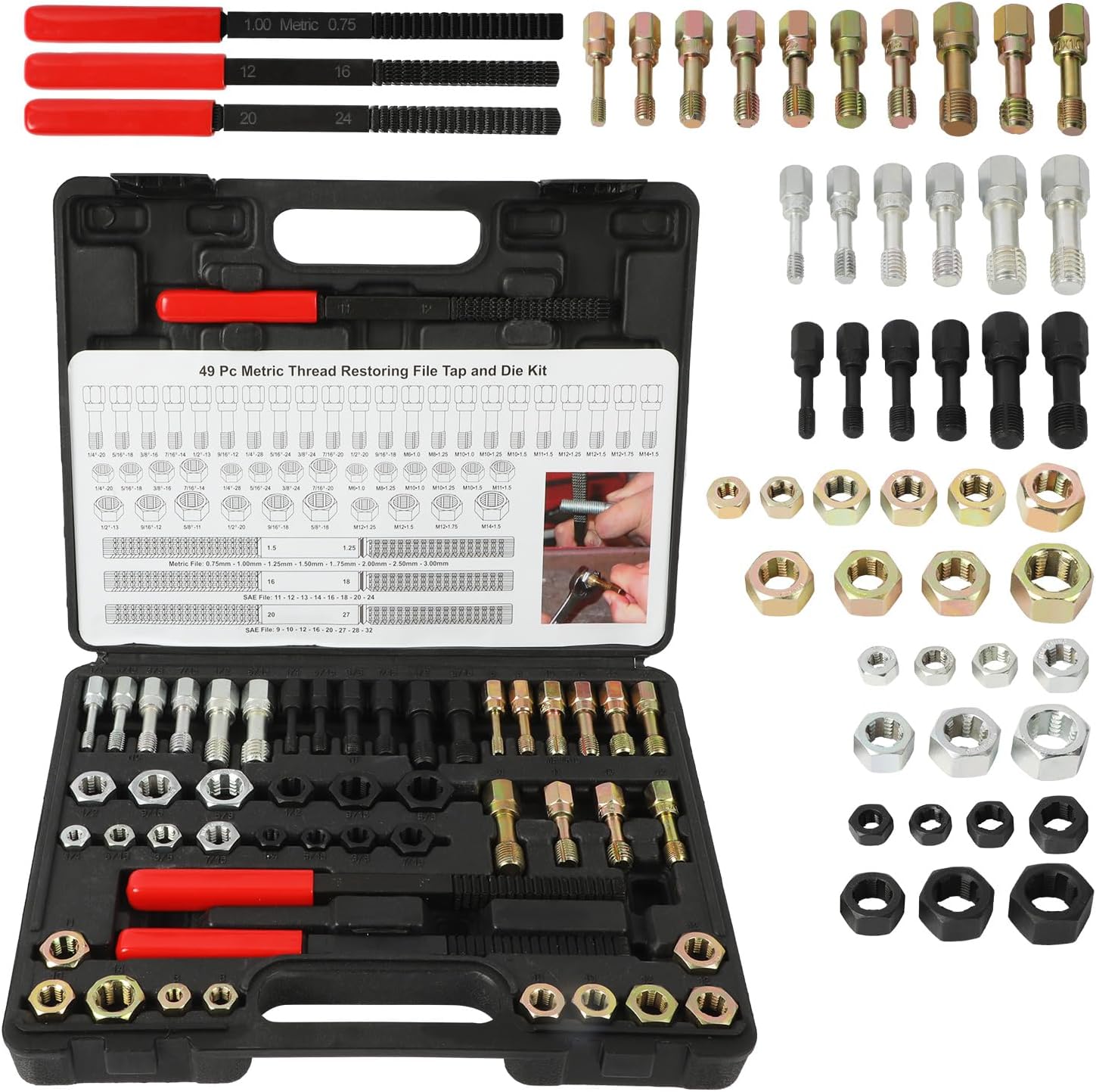 YUANRI 49 PCS Thread Repair Kit Thread Chaser Set, UNF UNC and Metric ...