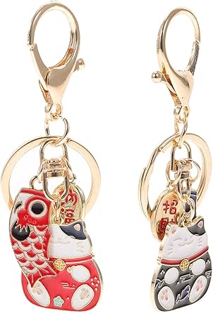 2pcs Japanese Keychain Japanese Style Key Chain Cat Feng Shui Keychian ...