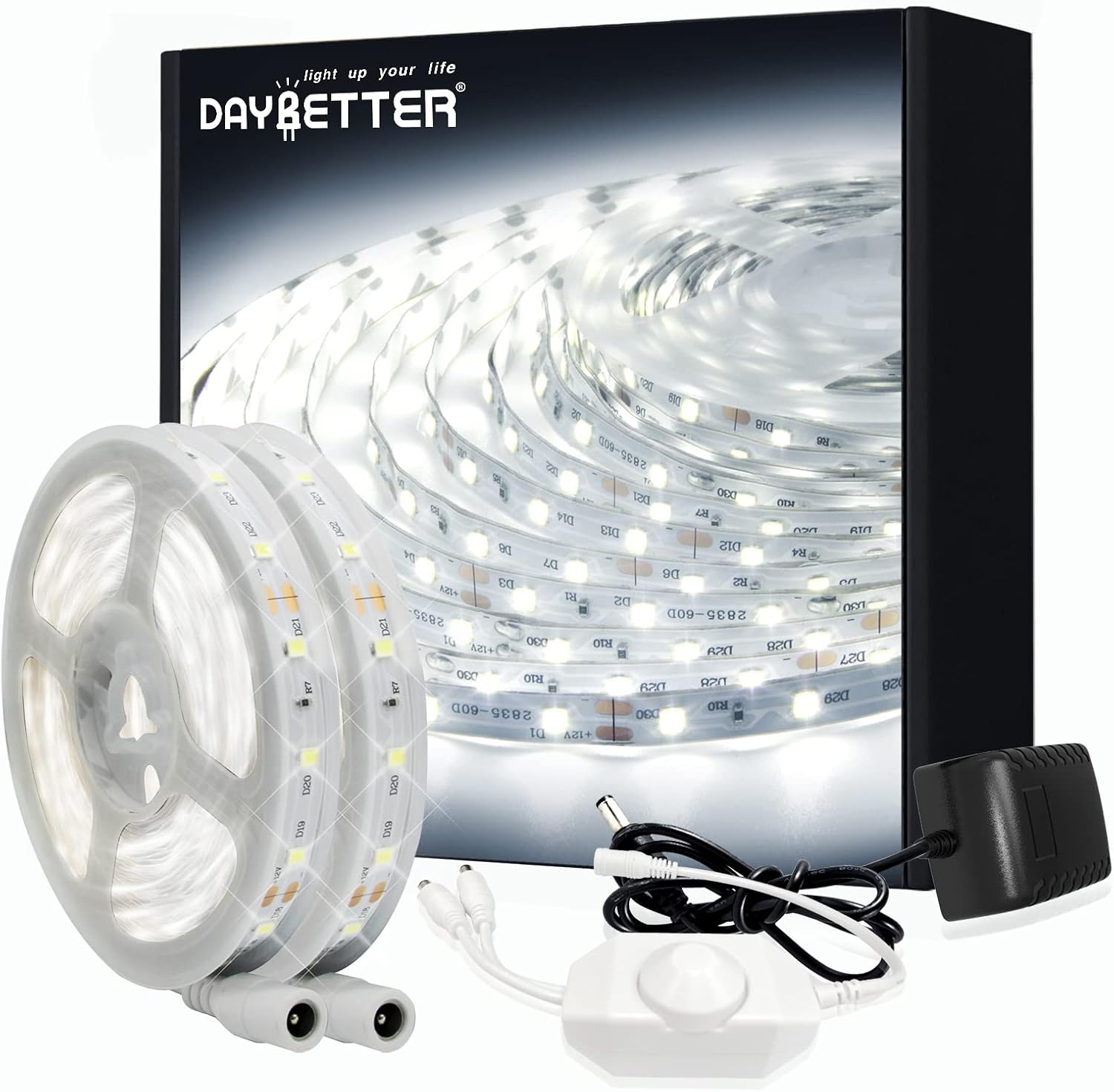 Amazon.com: DAYBETTER White LED Strip Lights, 50 ft Dimmable 6500K ...