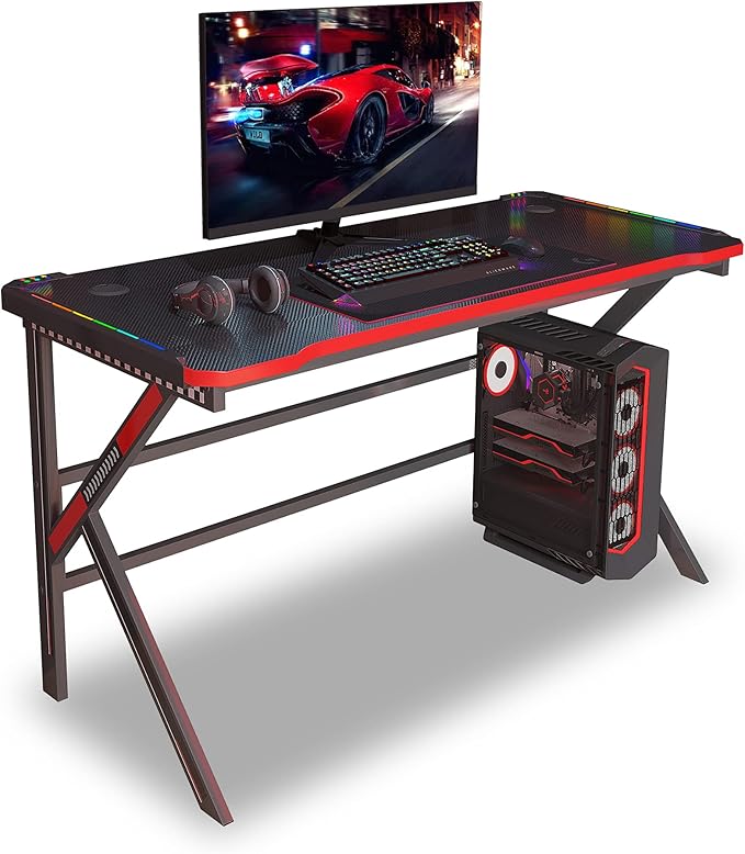 Arespark Gaming Tisch, 120 cm Gaming Schreibtisch mit RGB, Stabil ...