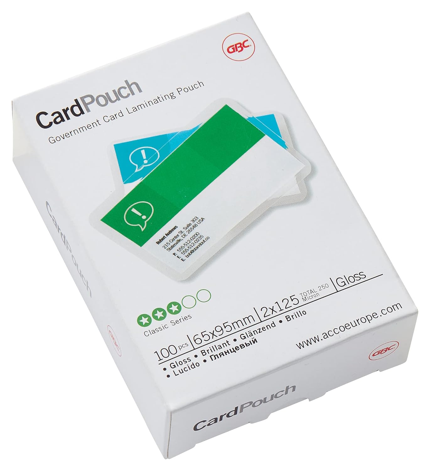 GBC Card Laminating Pouches Gloss 125 Micron 65x95mm with High Gloss ...