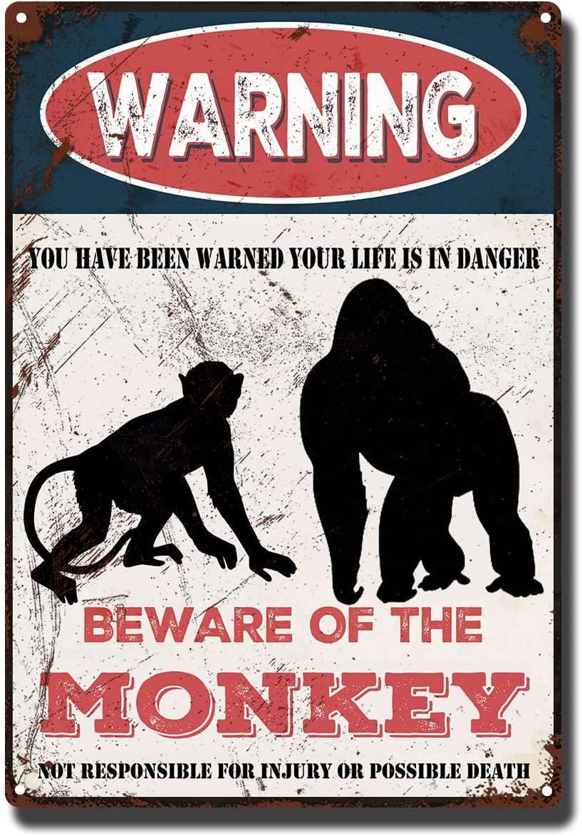 Amazon.com: THUANCKY Vintage Tin Sign Beware of The Monkey Tin Signs ...