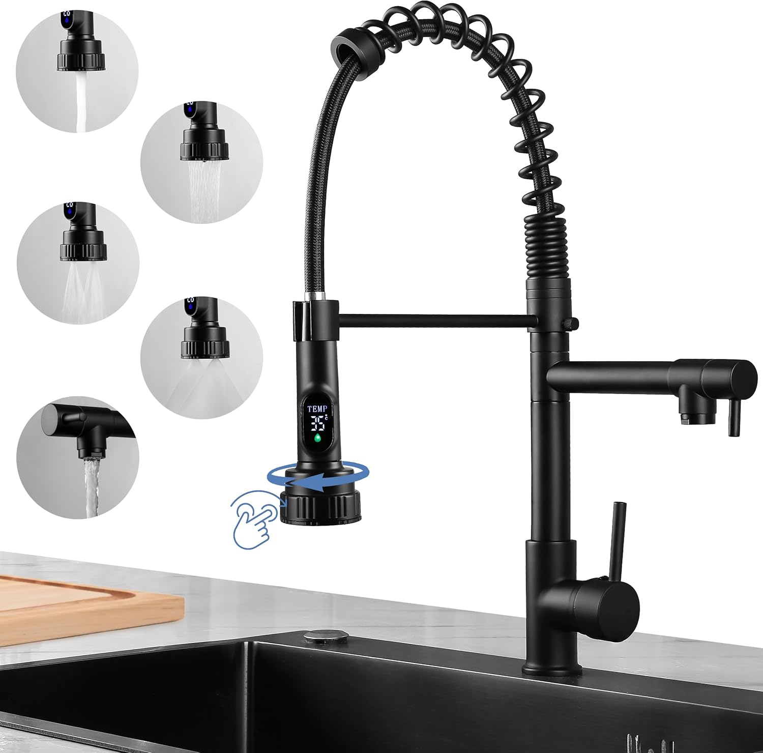 Kitchen Faucets with Pull Down Sprayer,5 Spray Modes Matte Black ...