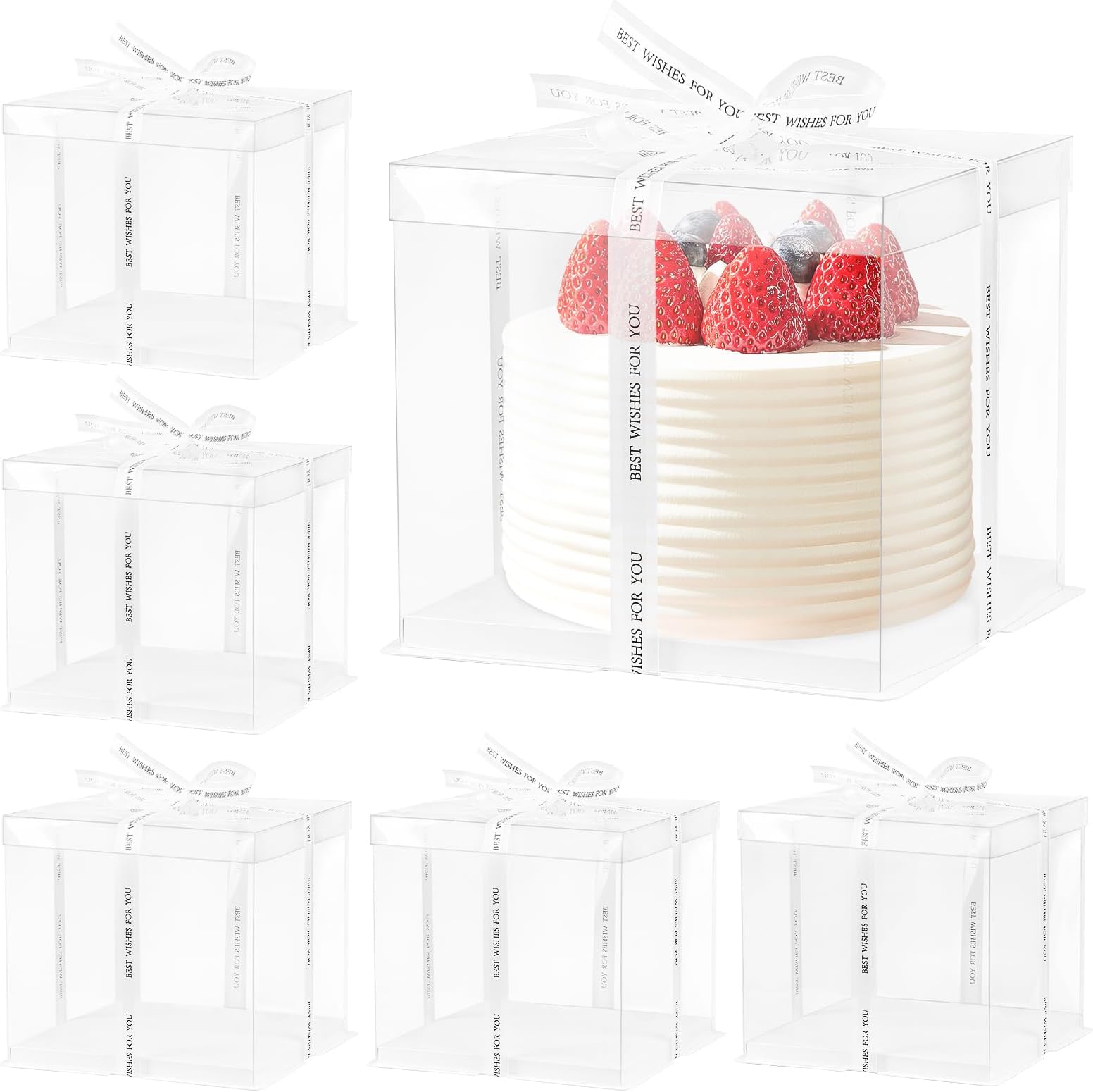 Amazon.com: Cididu 6 Pcs Clear Cake Box with Ribbon 2-Layer 10x10x10 ...