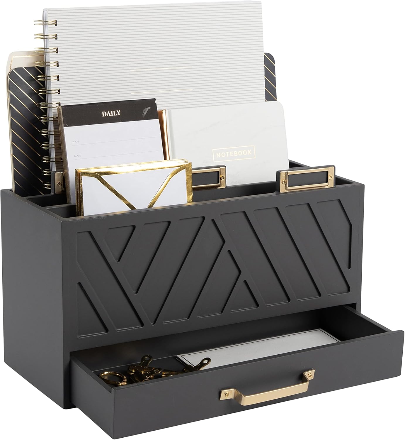 Amazon.com : Three-Tiered Grey Desktop Mail Organizer featuring Gold ...
