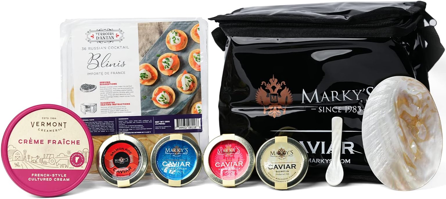 Premium Black Roe Malossol MARKY'S Kaluga Royal Amber Sturgeon Caviar ...