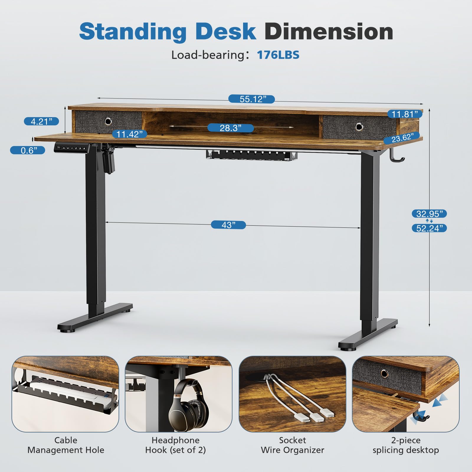 Snapklik.com : DUMOS 55 Inch Electric Height Adjustable Sit Stand Up PC ...