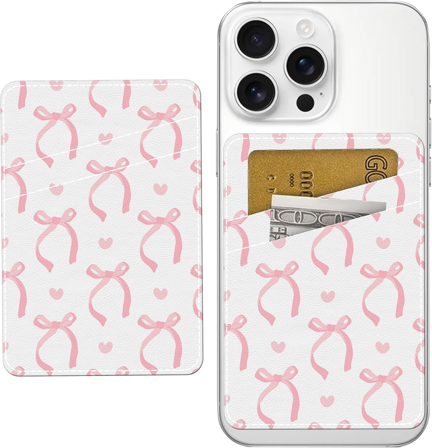 Amazon.com: AWHSCP Cute Pink Bow Phone Wallet, Dual Pocket Credit Card ...