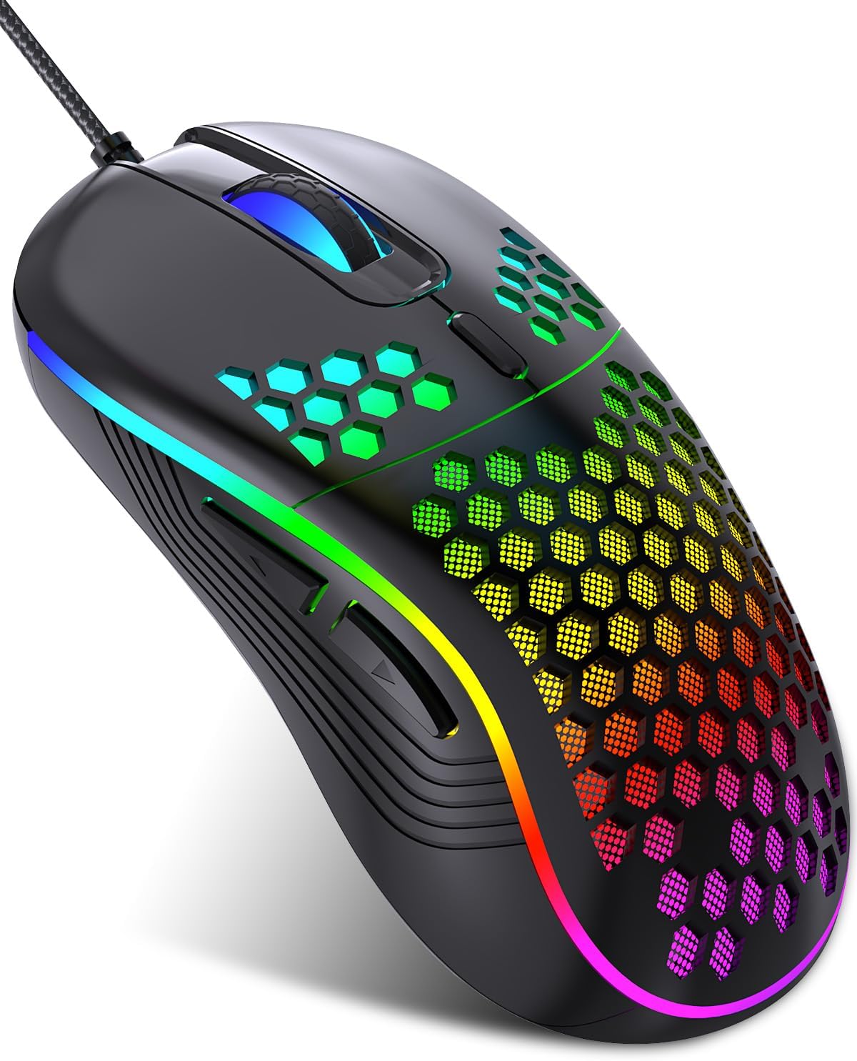 JYCSTE Wired gaming mouse, RGB backlighting and 7200 adjustable DPI, ergonomic and lightweight ...