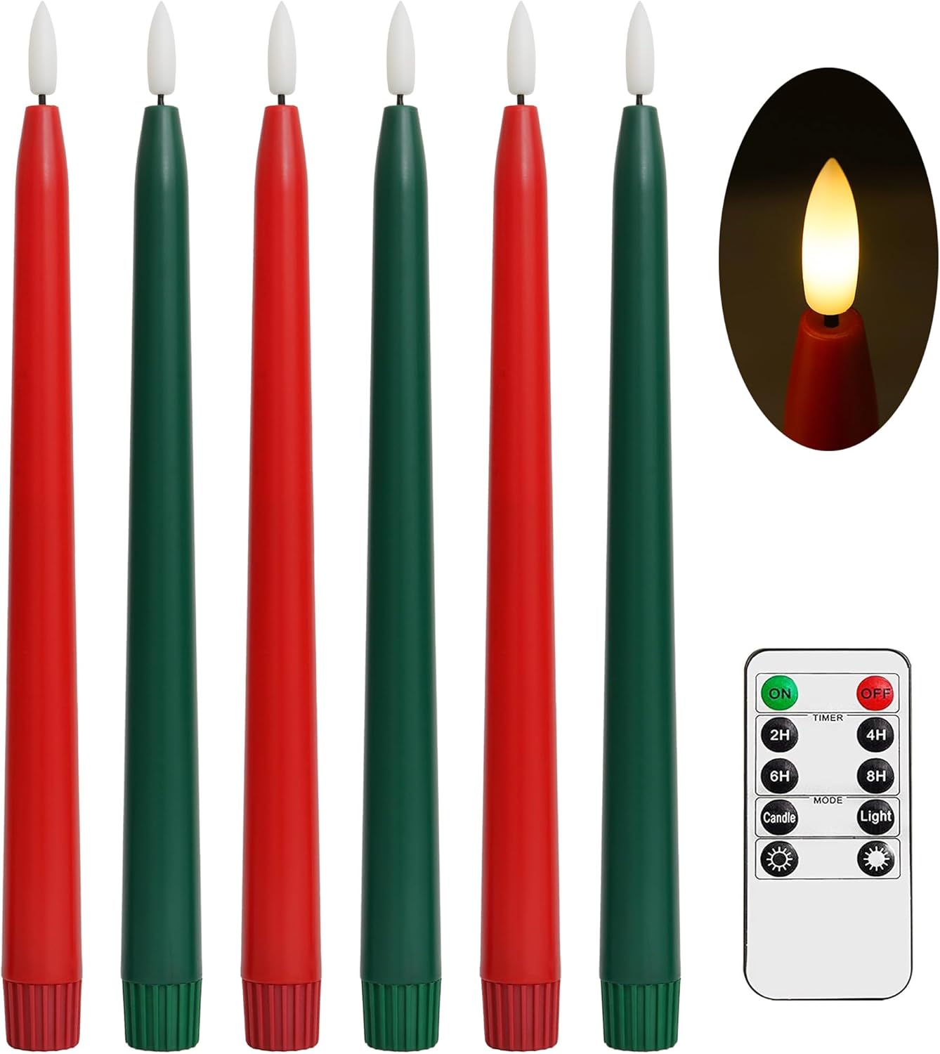 Amazon.com: Stmarry Green and Red Flameless Taper Candles with Remote ...
