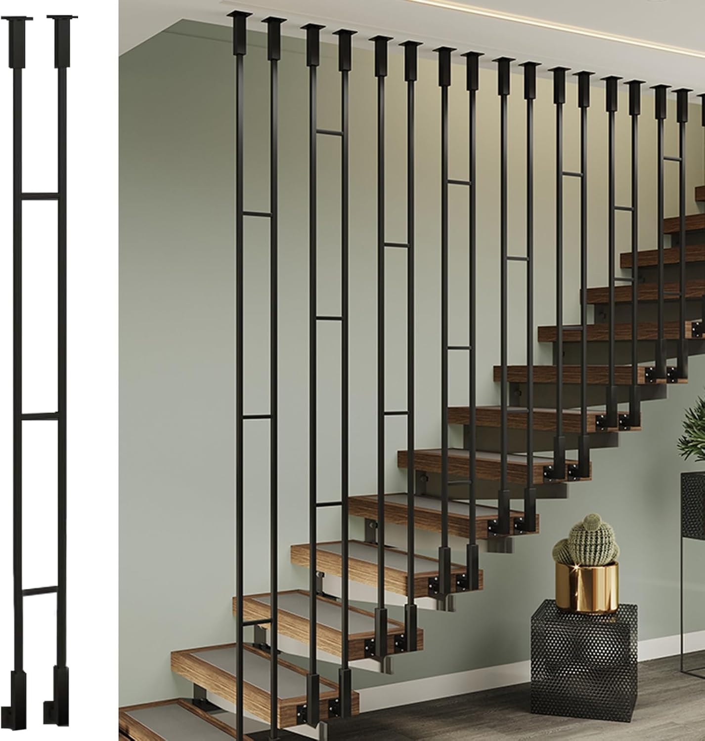Amazon.com: Low/ High Baluster, Modern L Shape Balustrade Post Black ...