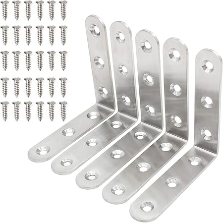 HSEAMALL 5PCS 80 * 80mm Stainless Steel Round Edge Bracket Right Angle ...