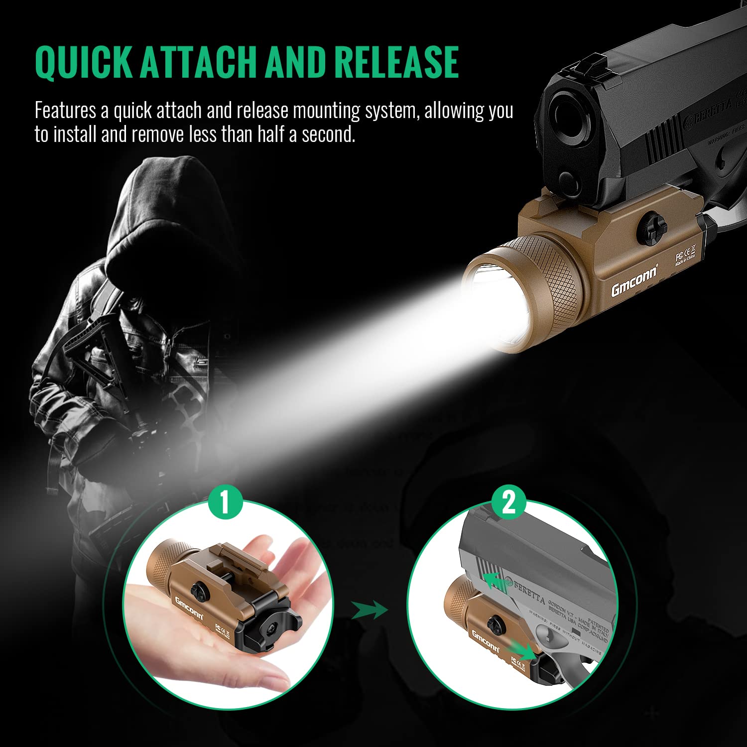 Gmconn 1200 Lumens Rail Mounted Compact Pistol Light LED Strobe ...