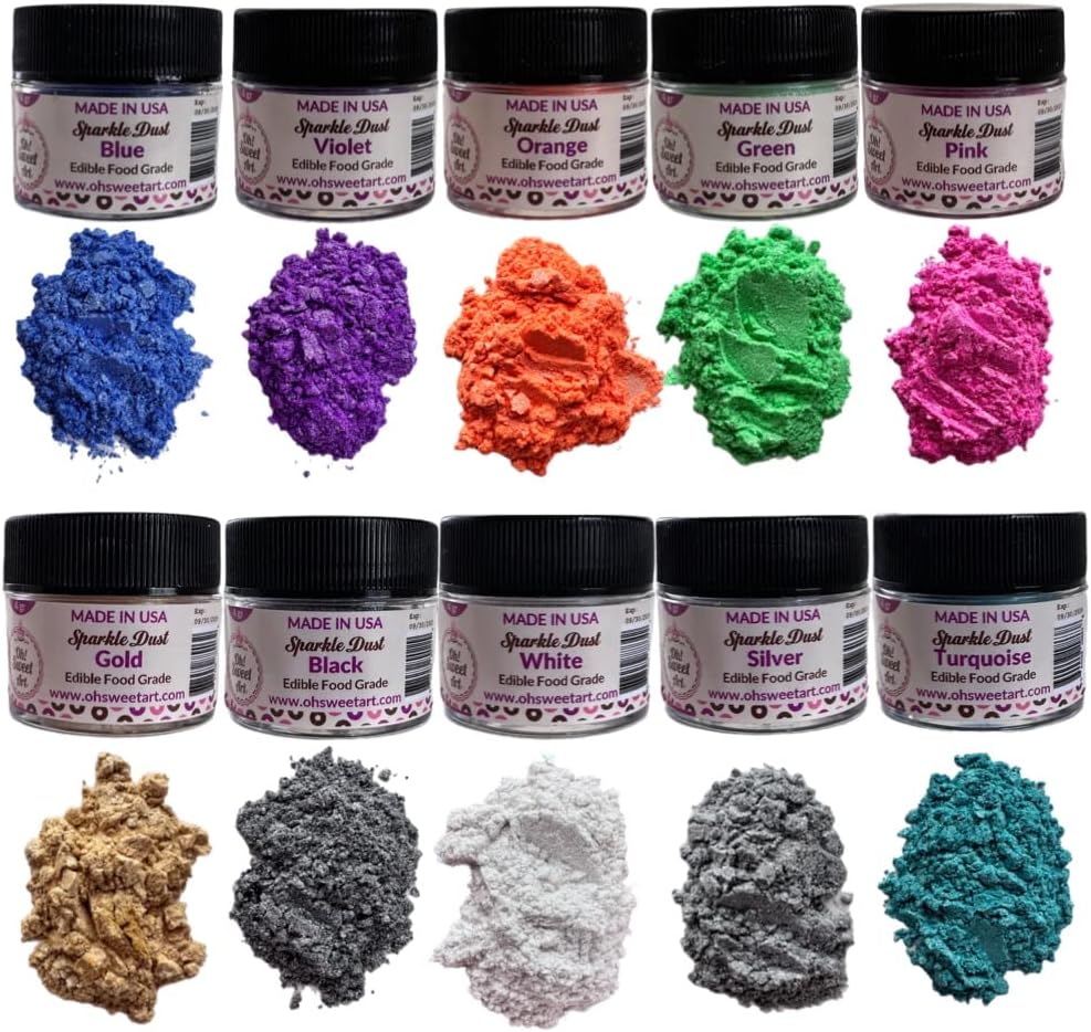 Amazon.com : Edible Sparkle Luster Dust Set (10 colors) for cake ...