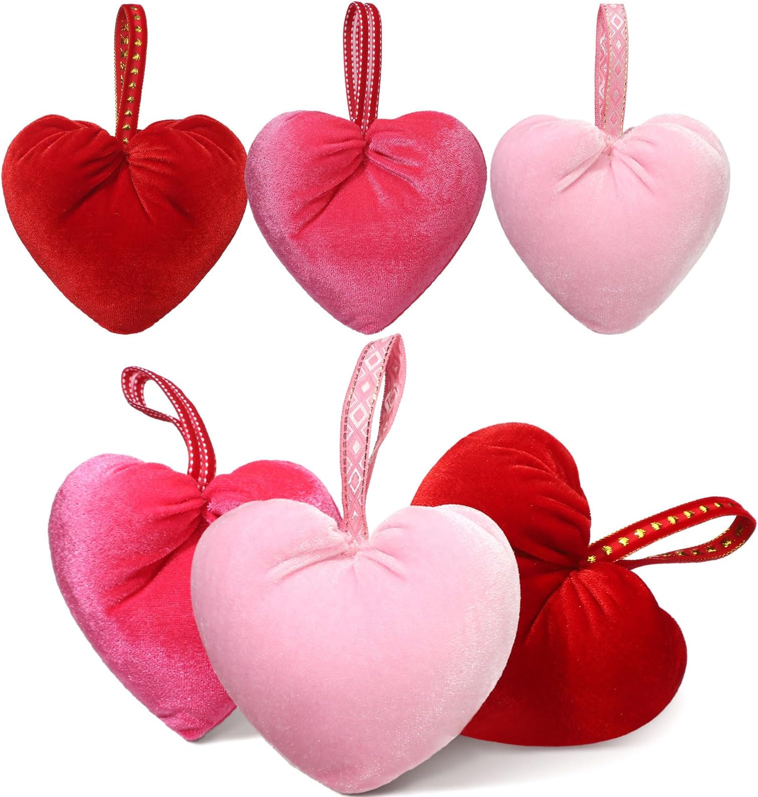 Amazon.com: Beeveer 24 Pcs 5 Inch Valentines Stuffed Fabric Hearts ...