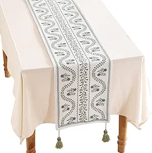 Amazon.com: ISAENNE Designer Elegant Linen Table Runner 102 Inches ...
