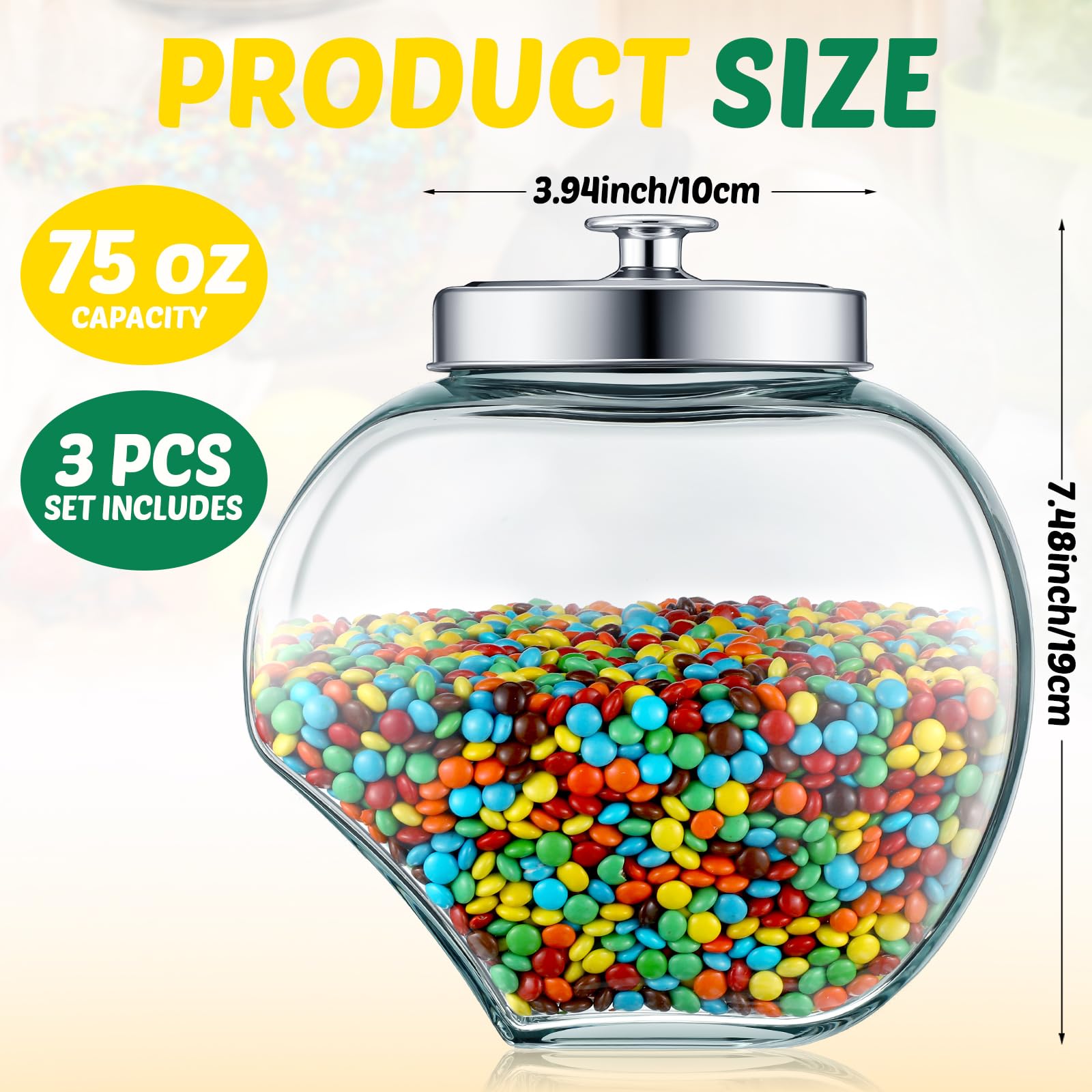 Mumufy Set of 3 Glass Slanted Storage Jar 75 oz Large Candy Jars with ...