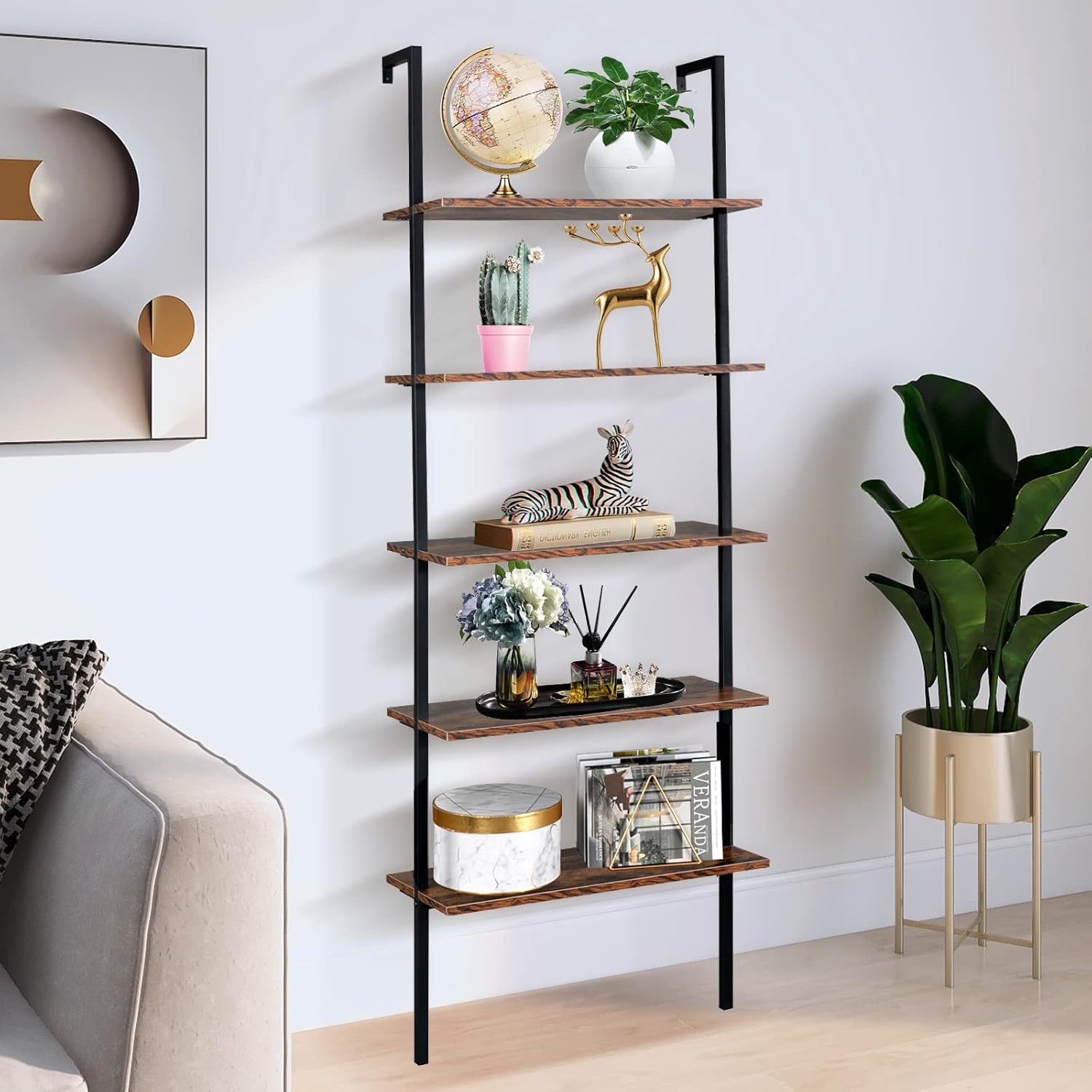 Amazon.com: ANTSKU 5 Tier Wall Mounted Ladder Shelf, Ladder Bookshelf ...