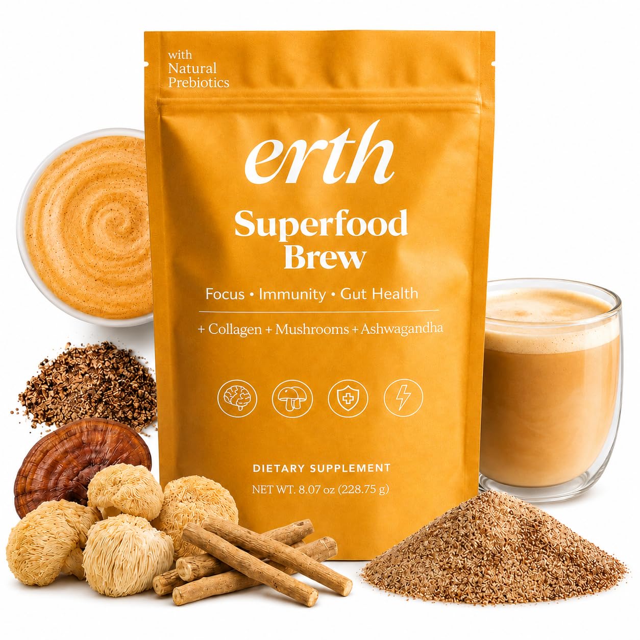 Amazon.com : Earth Superfood Brew coffee - with Collagen & Mushroom ...