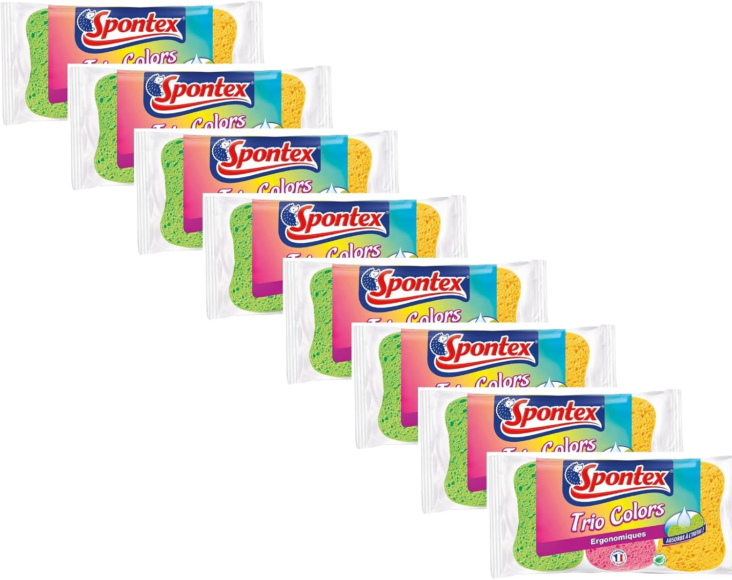 Spontex Lot de 8 Packs de 3 éponges végétales colorées Trio Colors - 24 ...