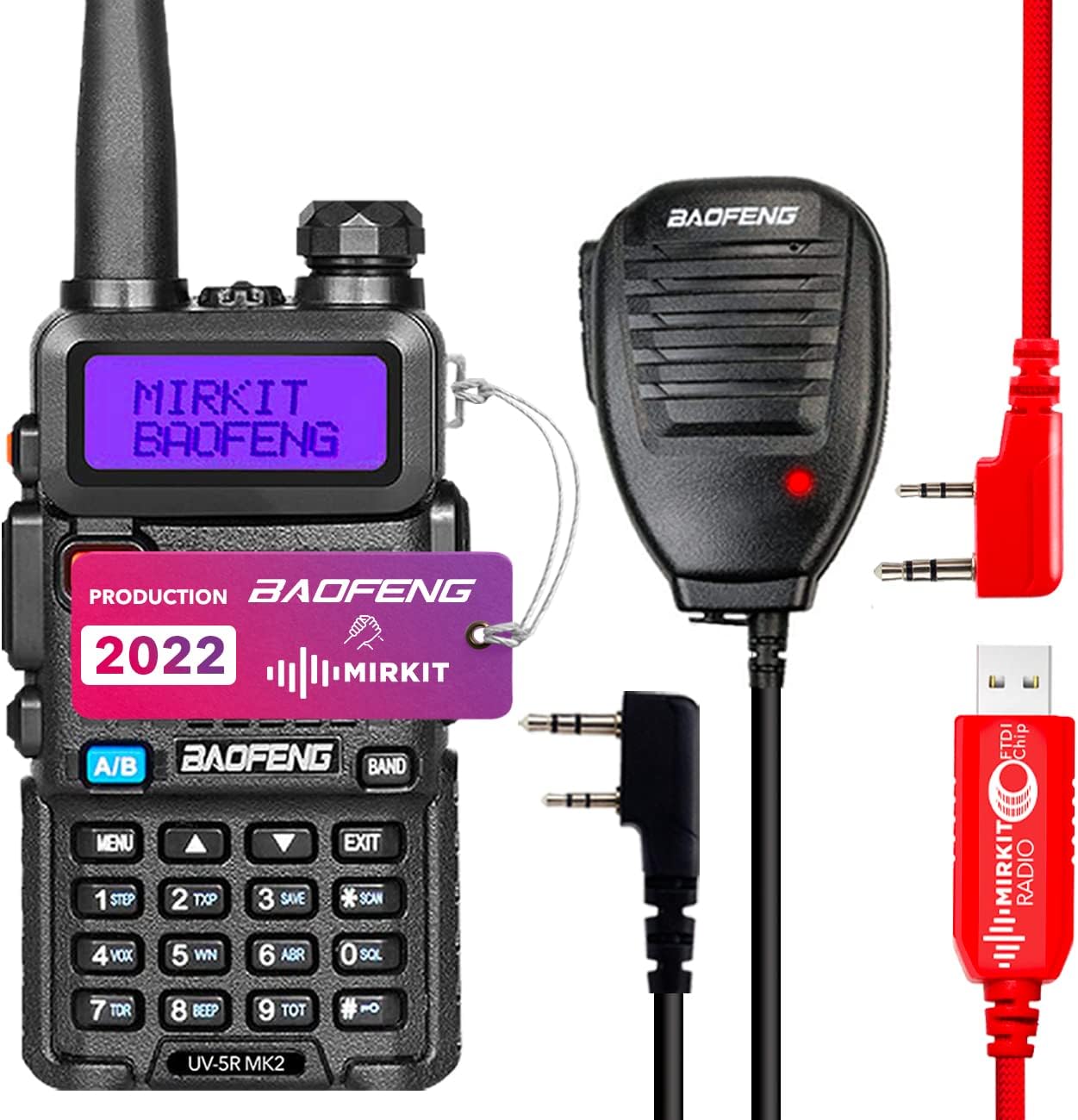 Amazon.com: MIRKIT Bundle: Ham Radio UV-5R MK2 Normal Power 1800 mAh Li ...