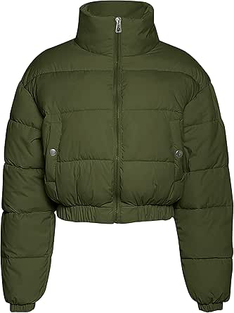 Flygo Cropped Puffer Jacket Women 2025 Winter Warm Zip Up Padded Short Quilted Jackets Down Coat ...
