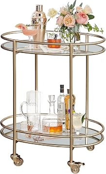 Amazon.com: Ohsuaniy Gold Bar Cart, Oval Metal Mirror Home Bar Serving ...