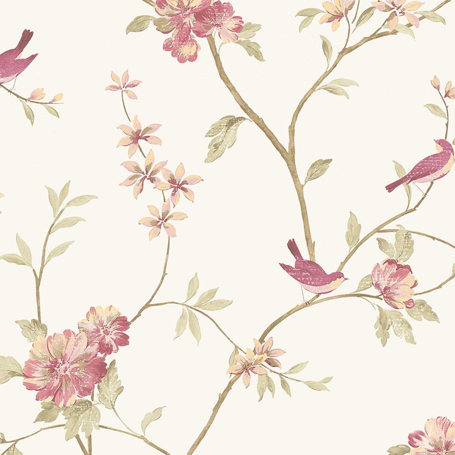 Norwall CG28803 Floral Bird Sidewall prepasted Wallpaper, Raspberry ...