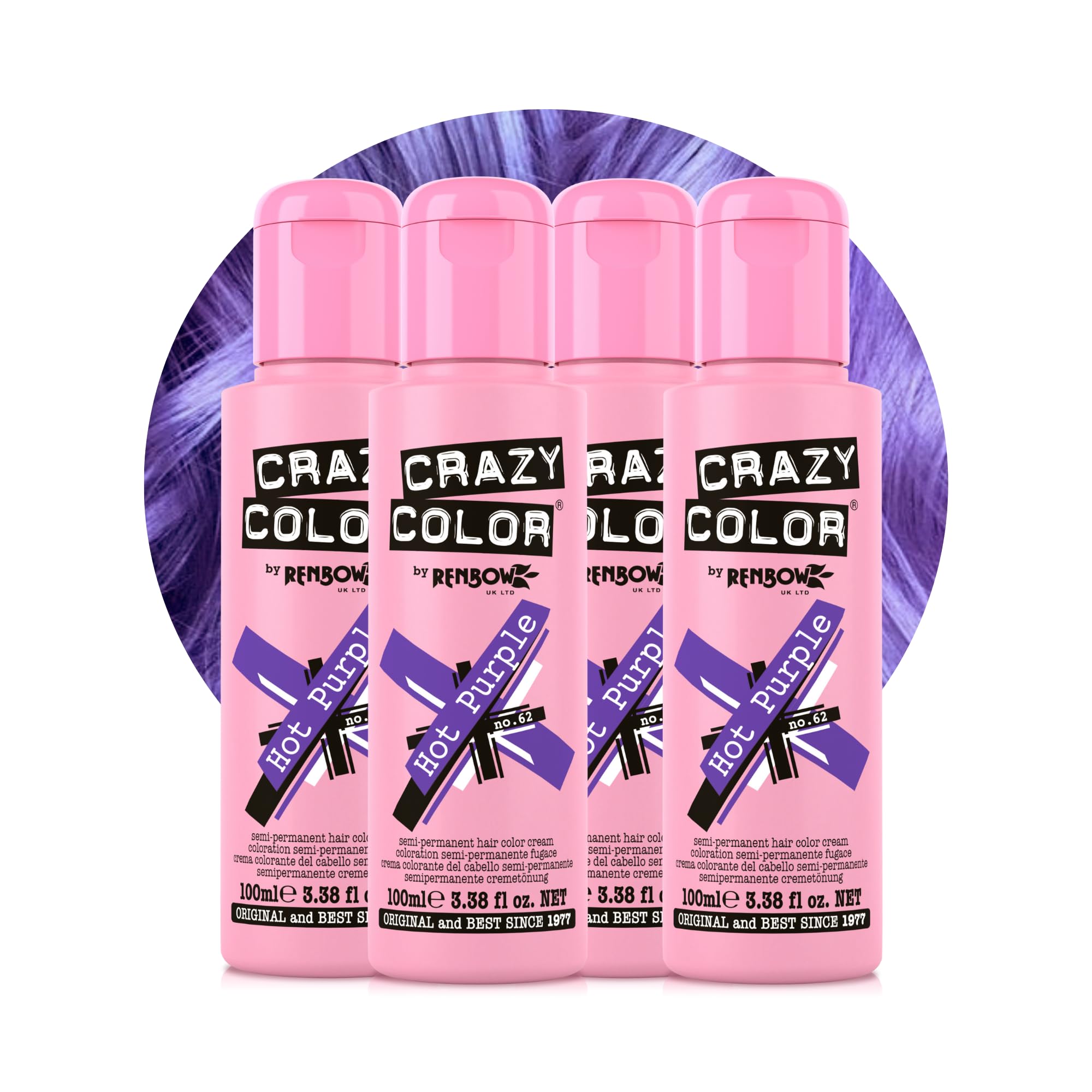 Crazy Color Vibrant Hot Purple Semi-Permanent 4 Pack Quad Hair Dye ...