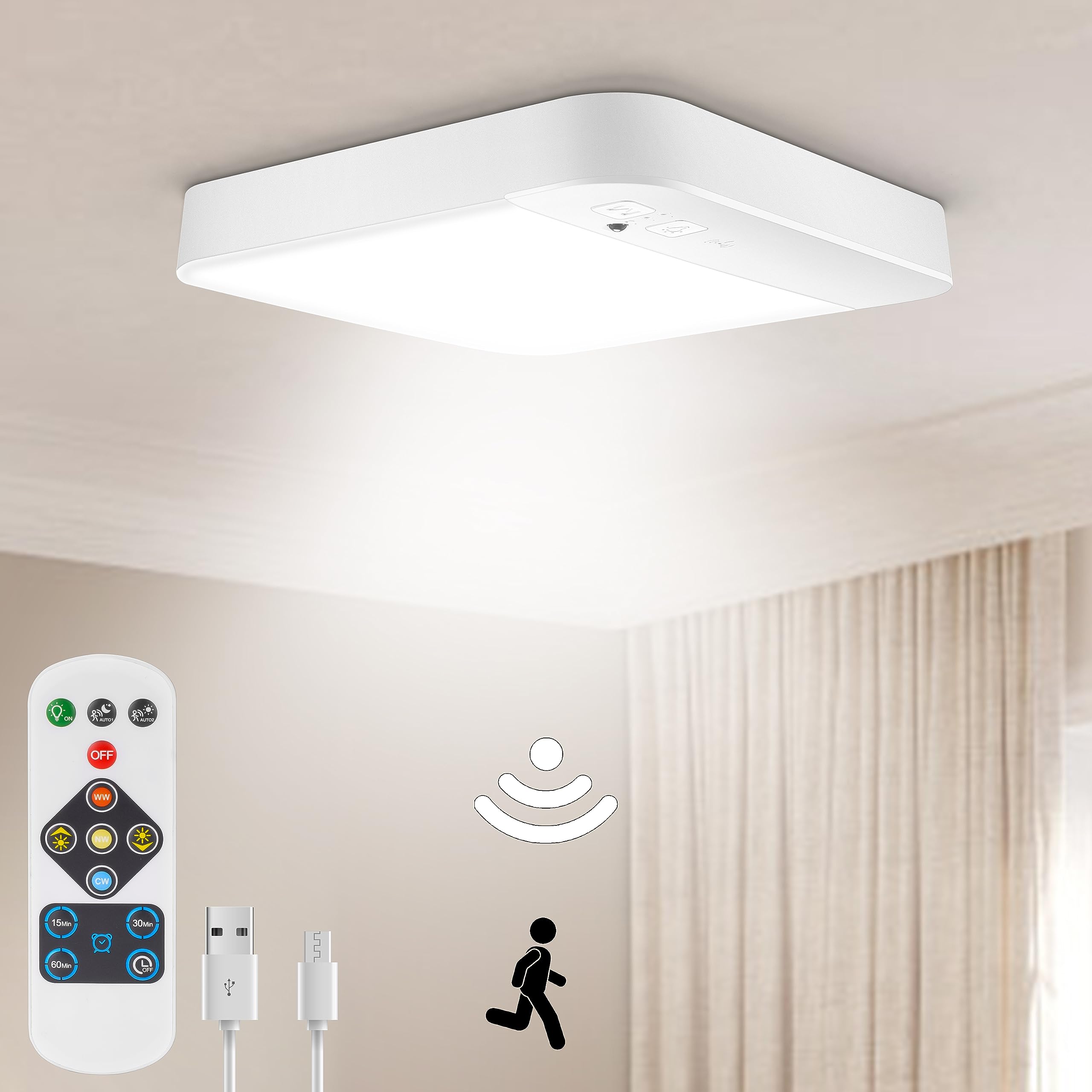 Buy Motion Sensor Led Ceiling Light Dimmbale With Remote Touch Control Timer Rechargeable Led